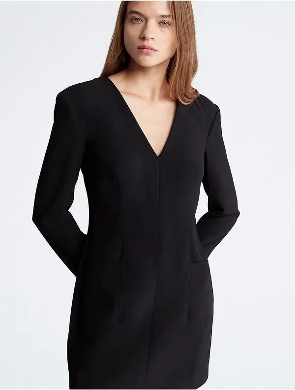 Calvin Klein V-Neck Mini Dress In Black Beauty - 60% Off | Editorialist