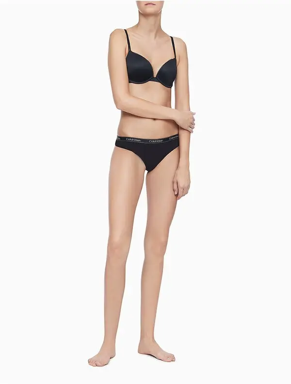 Calvin Klein Cotton Essentials Logo Thong - Black