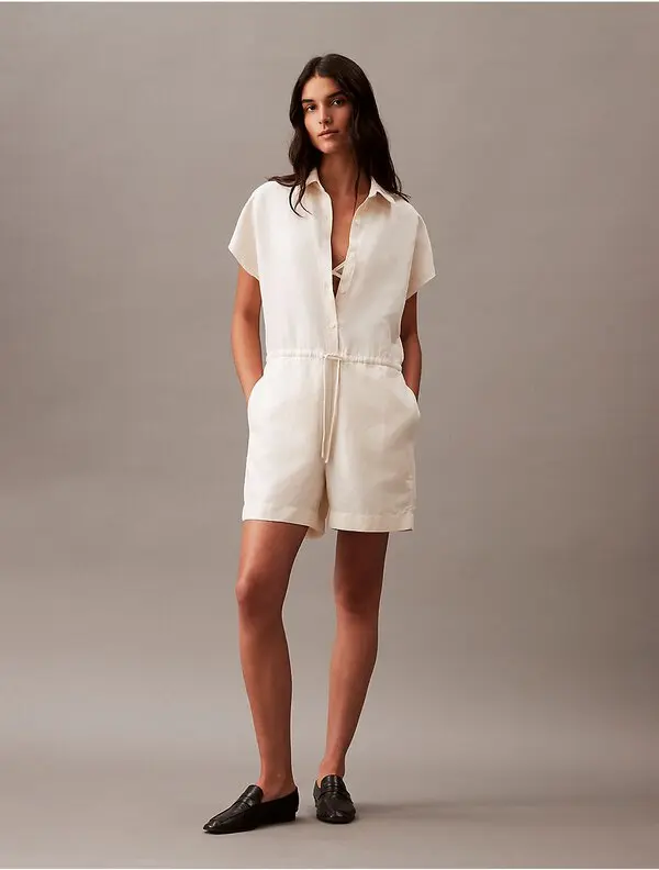 Calvin Klein Linen Blend Romper - Antique White