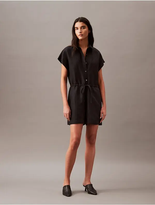 Calvin Klein Linen Blend Romper - Black Beauty