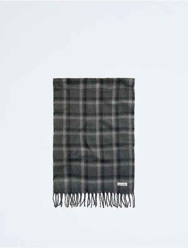 Calvin Klein Double Yarn Dye Scarf - Gunmetal Heather/black Plaid