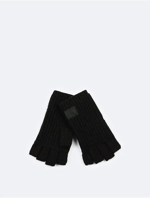 Calvin Klein Ribbed Knit Fingerless Gloves - Black Beauty