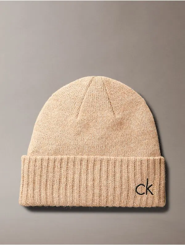 Calvin Klein Embroidered Monogram Logo Beanie - Amphora Heather