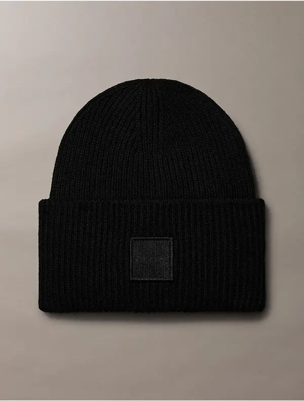 Calvin Klein Ribbed Monogram Logo Beanie - Black
