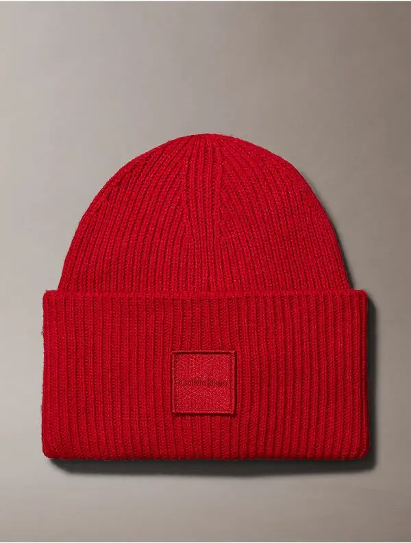 Calvin Klein Ribbed Monogram Logo Beanie - Scarlet Sage