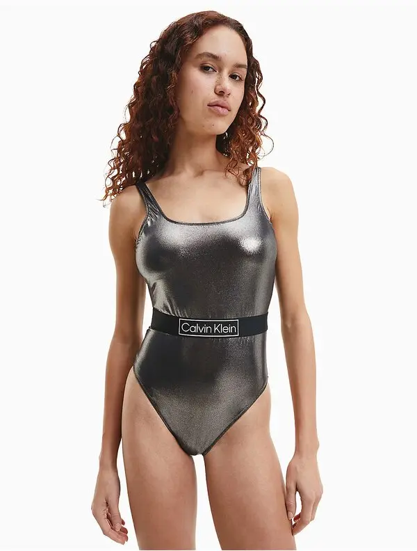Calvin Klein Core Festive Scoopneck Swimsuit - Black