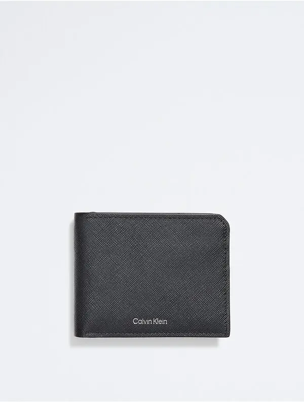 Calvin Klein Saffiano Leather Card Case Bifold Wallet - Black