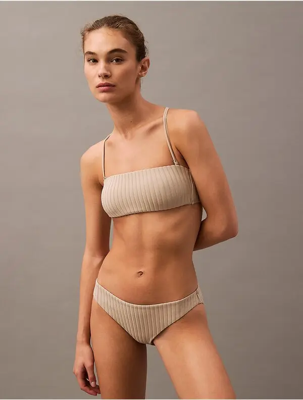 Calvin Klein Archive Rib Bandeau Bikini Top - Stone