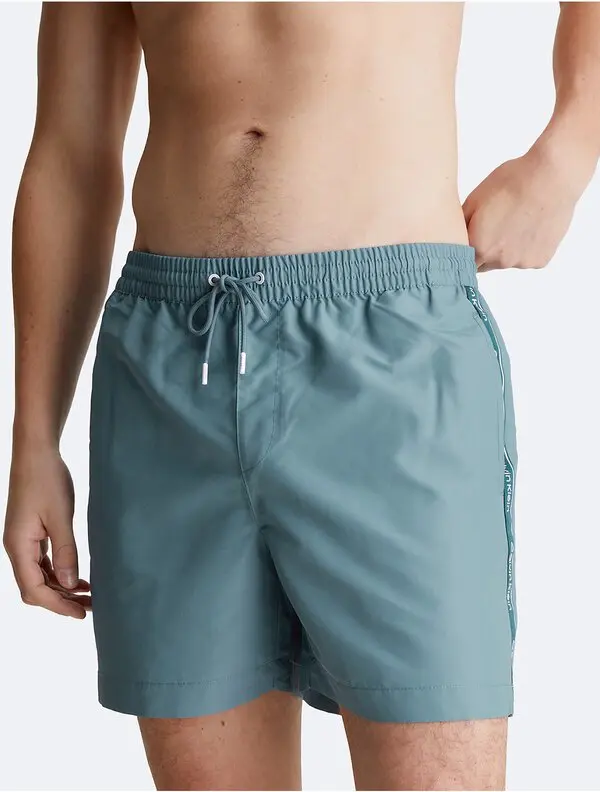 Calvin Klein Logo Tape Drawstring Swim Shorts - Muted Cerulean