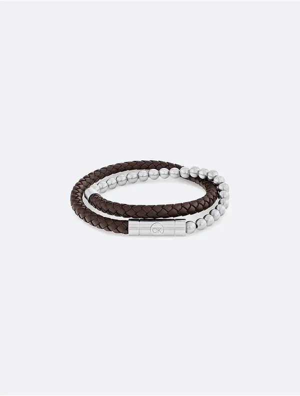 Calvin Klein Braided Leather Bracelet - Black / Hematite