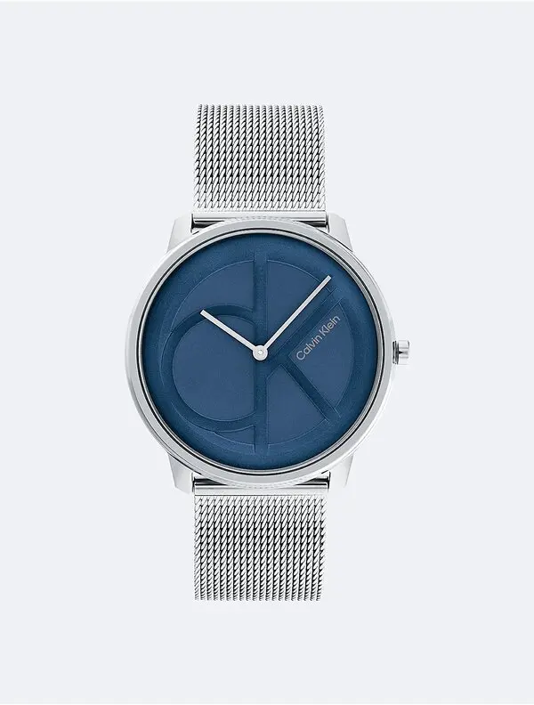 Calvin Klein Monogram Logo Dial Mesh Bracelet Watch - Blue