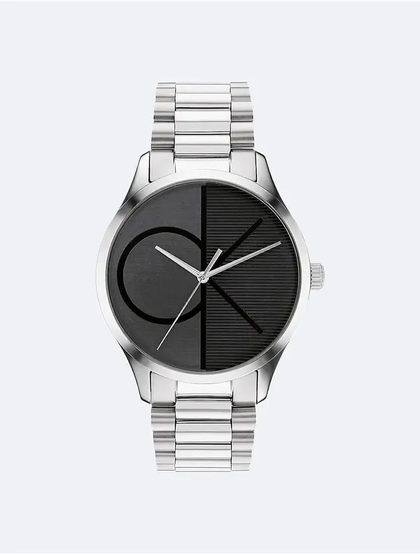 Calvin Klein Debossed Logo Link Bracelet Watch - Black