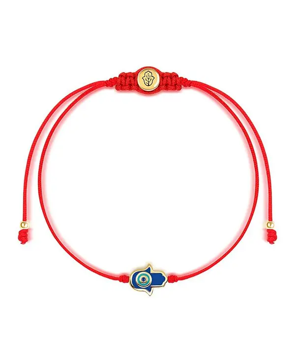 KARMA AND LUCK Enamel Hamsa Drawstring Bracelet - Red