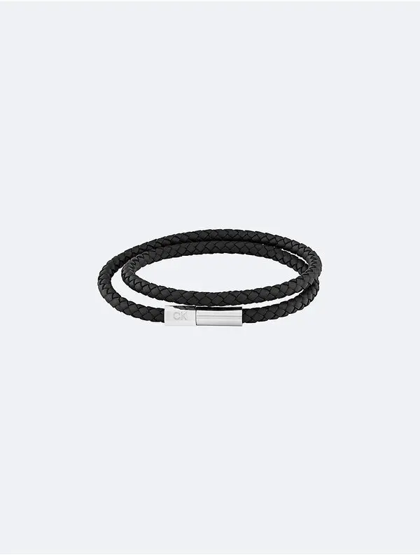 Calvin Klein Braided Leather Double Wrap Bracelet - Black