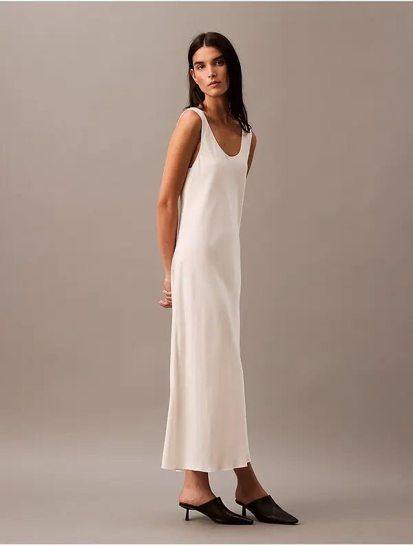 Calvin Klein Viscose Satin Maxi Slip Dress - Vanilla Ice