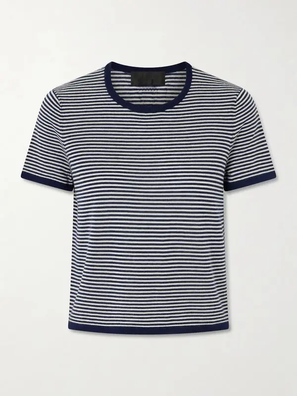 NILI LOTAN Linka Striped Cashmere T-shirt - Blue