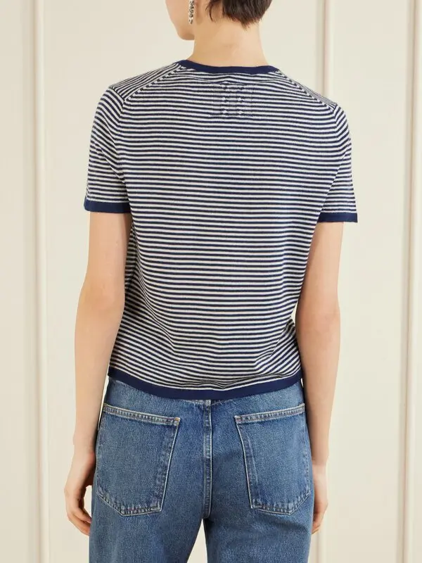 NILI LOTAN Linka Striped Cashmere T-shirt - Blue
