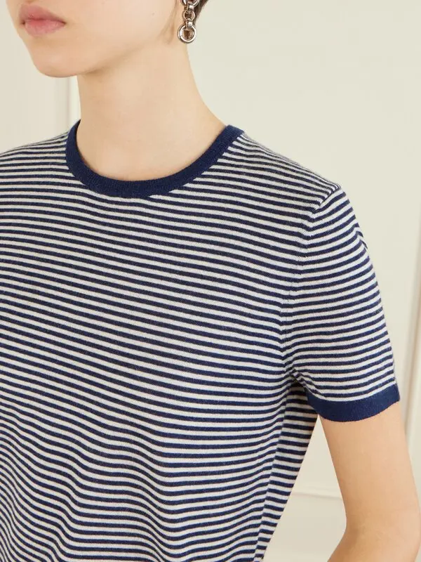 NILI LOTAN Linka Striped Cashmere T-shirt - Blue