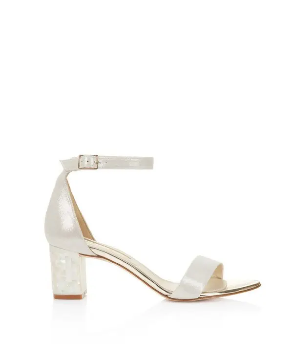 FREYA ROSE Martene Midi Ankle Strap Pearl Heel Sandal - Champagne