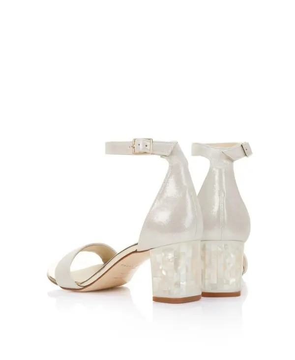 FREYA ROSE Martene Midi Ankle Strap Pearl Heel Sandal - Champagne