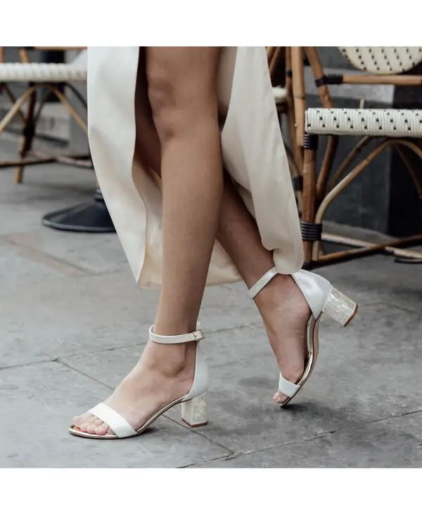 FREYA ROSE Martene Midi Ankle Strap Pearl Heel Sandal - Champagne