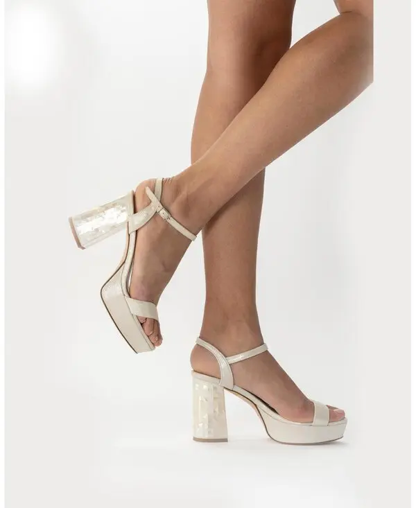 FREYA ROSE Gigi Ankle Strap Pearl Heel Sandal - Ivory