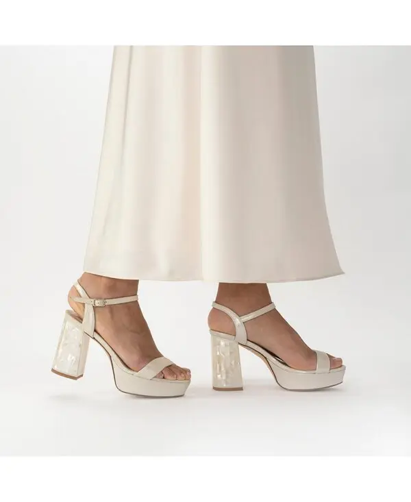 FREYA ROSE Gigi Ankle Strap Pearl Heel Sandal - Ivory
