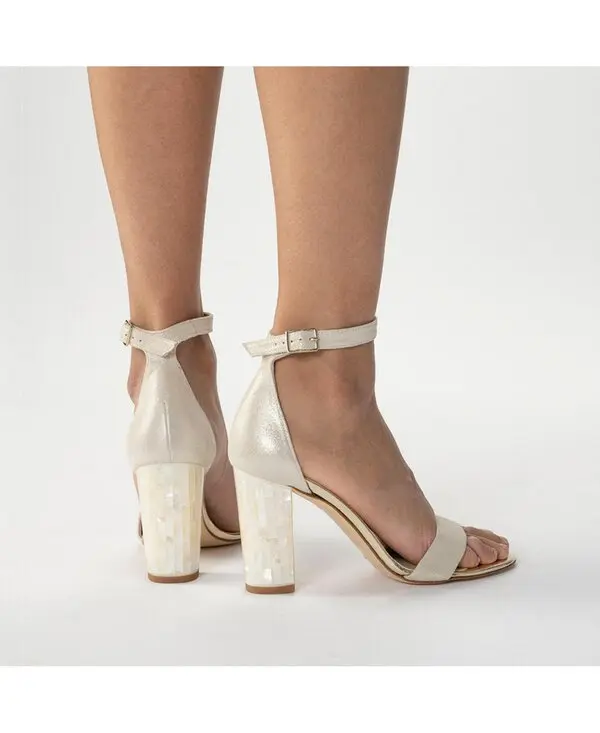 FREYA ROSE Martene Ankle Strap Pearl Heel Sandal - Champagne