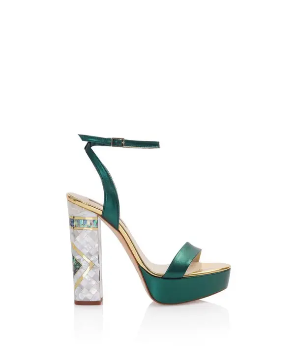 FREYA ROSE Arte Ankle Strap Pearl Heel Sandal - Green