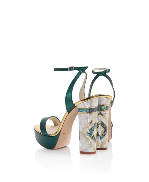 FREYA ROSE Arte Ankle Strap Pearl Heel Sandal - Green