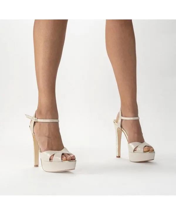 FREYA ROSE Ankle Strap Platform Heel Sandal - Ivory