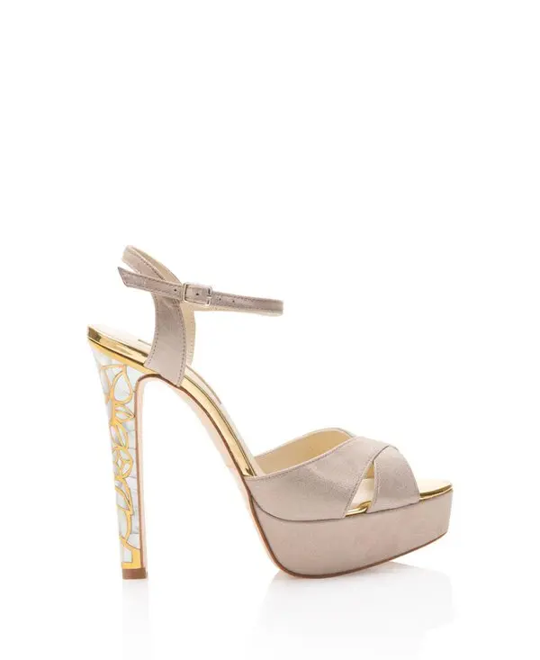 FREYA ROSE Rose In Bloom Ankle Strap Pearl Heel Sandal - Taupe