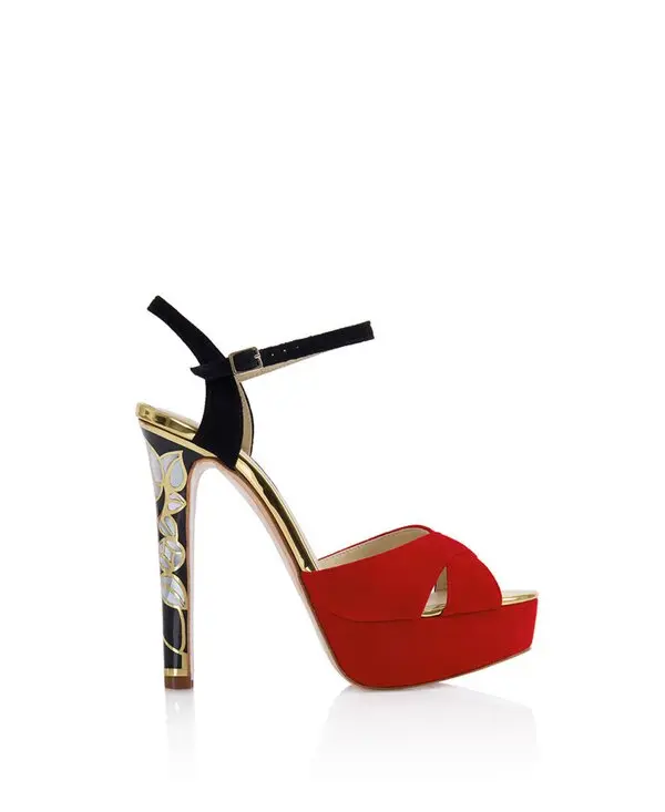 FREYA ROSE Rose In Bloom Ankle Strap Pearl Heel Sandal - Red