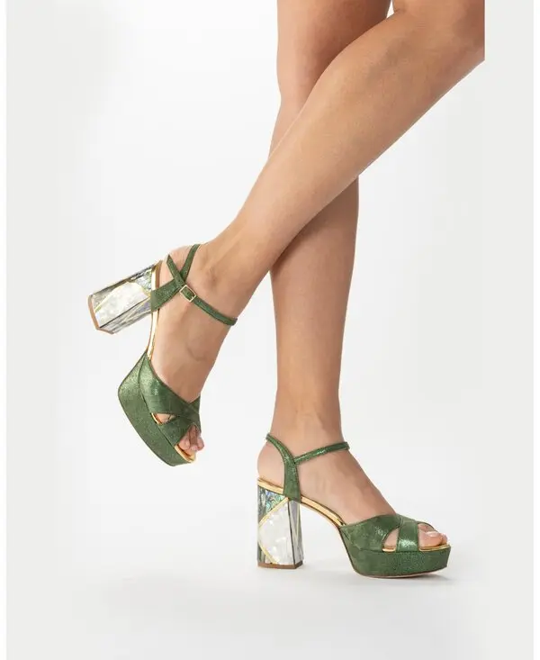 FREYA ROSE Zahra Verde Ankle Strap Pearl Heel Sandal