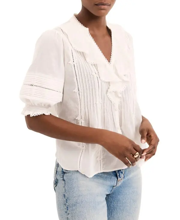 Mint Velvet Cotton Ruffle Blouse - White