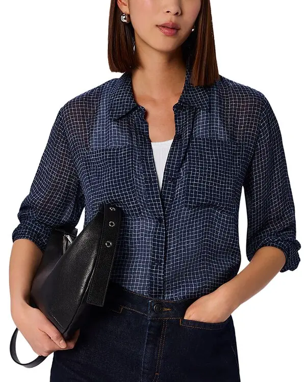 Whistles Grid Print Sheer Shirt - Navy/multi