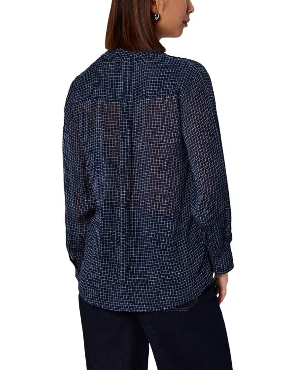 Whistles Grid Print Sheer Shirt - Navy/multi