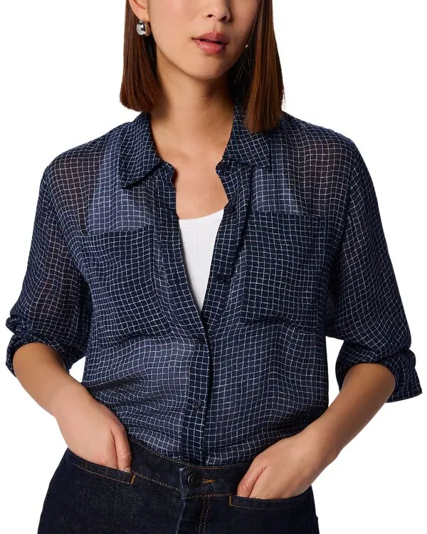 Whistles Grid Print Sheer Shirt - Navy/multi