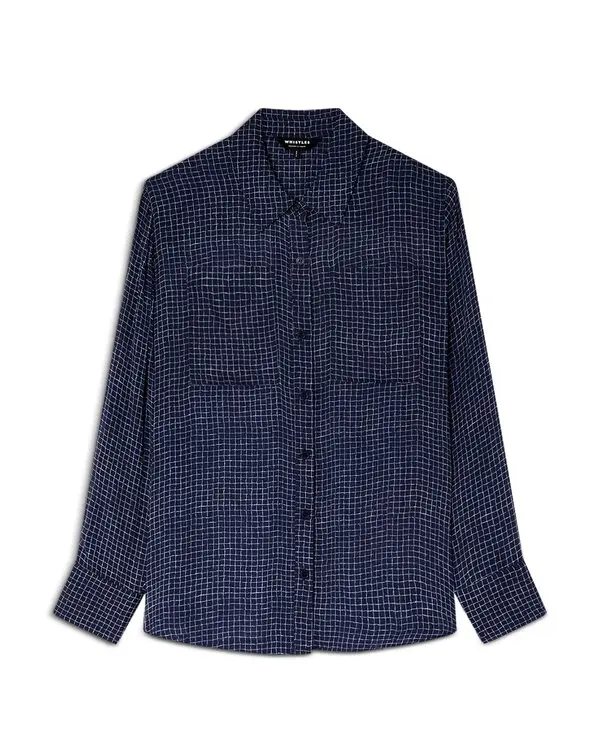 Whistles Grid Print Sheer Shirt - Navy/multi
