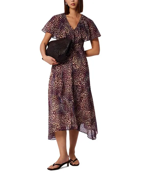 Whistles Orchid Print Cape Sleeve Dress