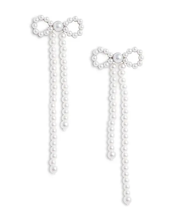 SELF-PORTRAIT Imitation Bow Dangle Earrings - Pearl