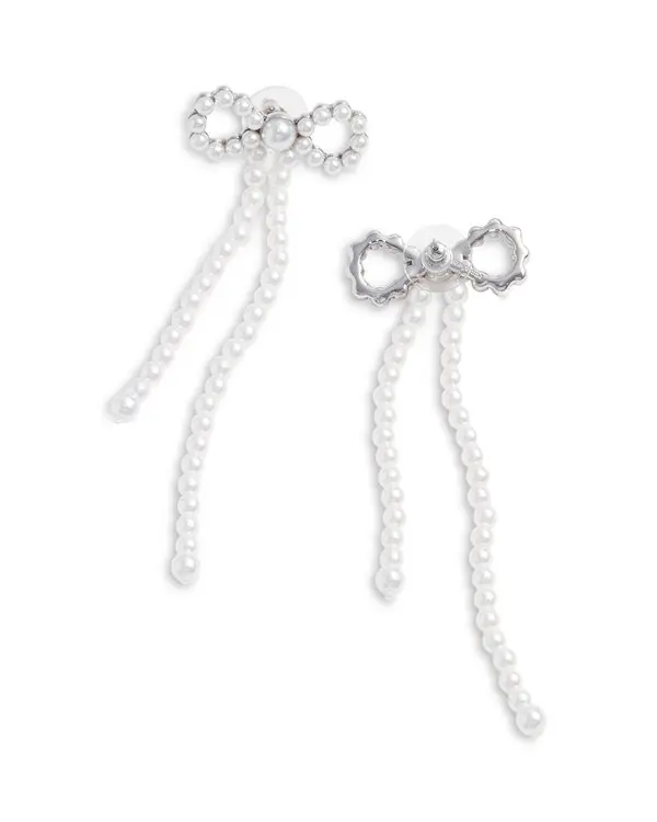 SELF-PORTRAIT Imitation Bow Dangle Earrings - Pearl