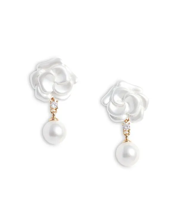 SELF-PORTRAIT Cubic Zirconia And Imitation Flower Drop Earrings - Pearl