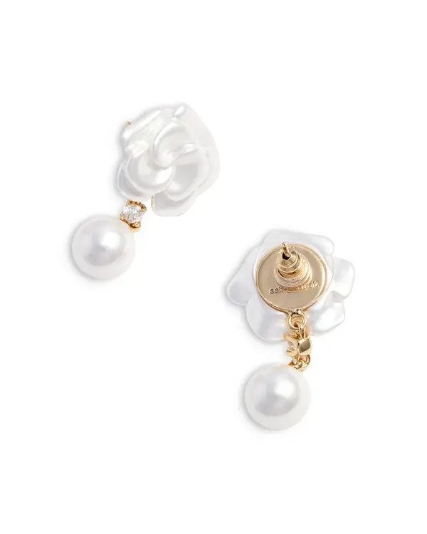 SELF-PORTRAIT Cubic Zirconia And Imitation Flower Drop Earrings - Pearl