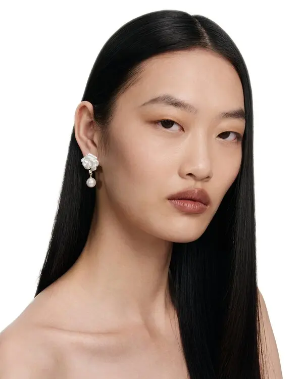 SELF-PORTRAIT Cubic Zirconia And Imitation Flower Drop Earrings - Pearl