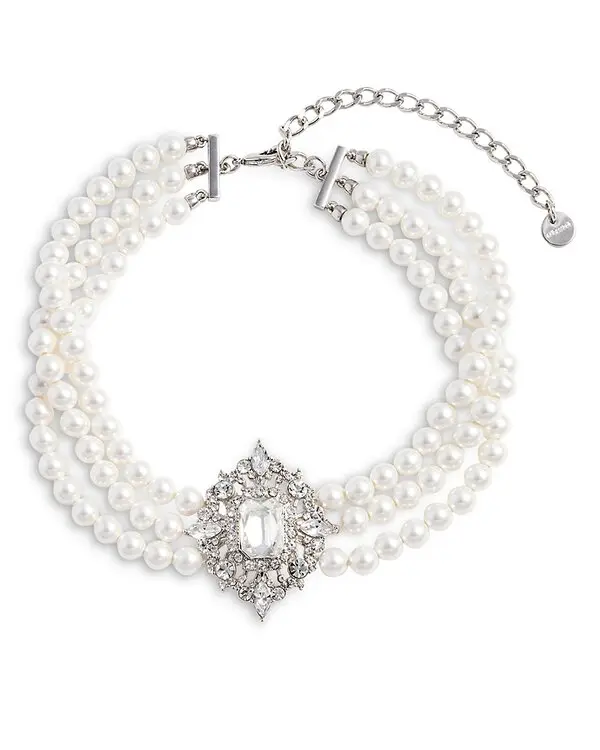 SELF-PORTRAIT Cubic Zirconia And Imitation Choker Necklace - Pearl