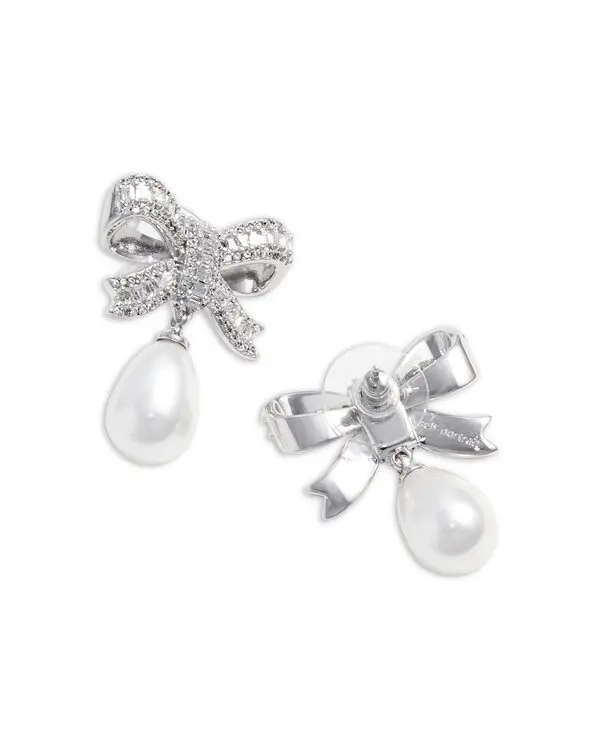 SELF-PORTRAIT Cubic Zirconia And Imitation Pearl Bow Drop Earrings - Silver/pearl