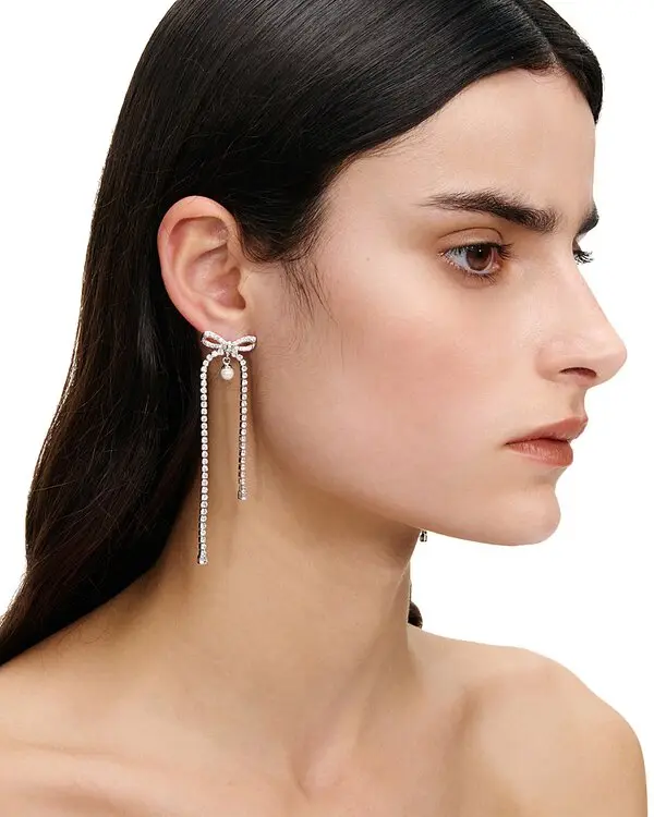 SELF-PORTRAIT Crystal Bow Dangle Earrings - Silver
