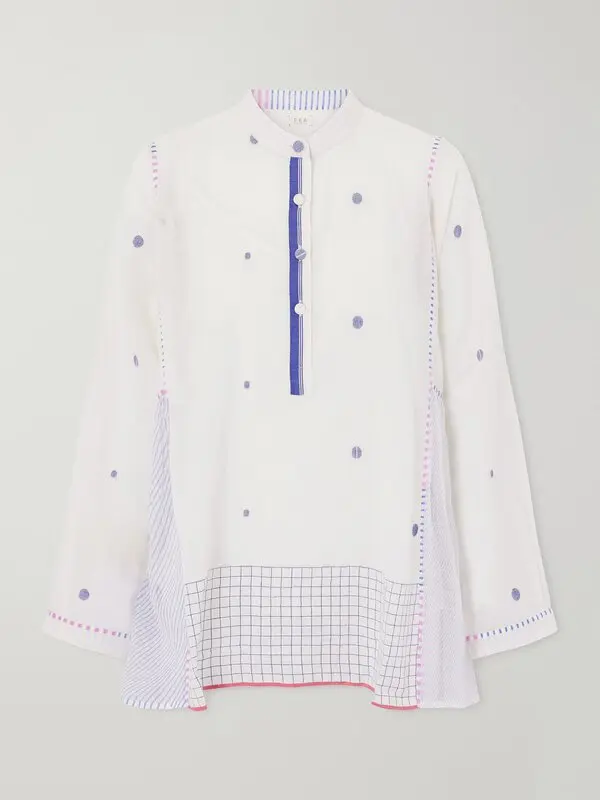 EKA Cosmos Handwoven Cotton-jamdani Blouse - Neutrals