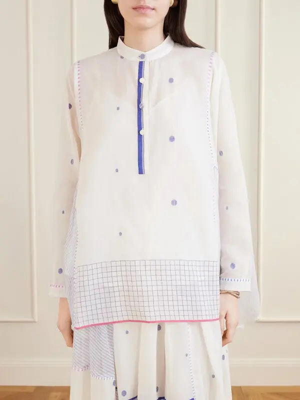 EKA Cosmos Handwoven Cotton-jamdani Blouse